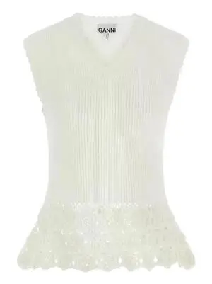 GANNI Crochet Ribbed V-neck Tank Top - Neutrals
