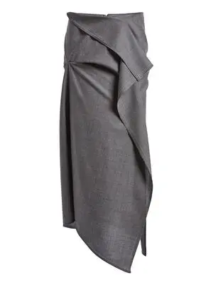 Victoria Beckham Draped Wool Midi Skirt - Grey