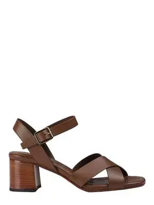 DOUCAL'S Leather Cross Strap Sandals - Brown