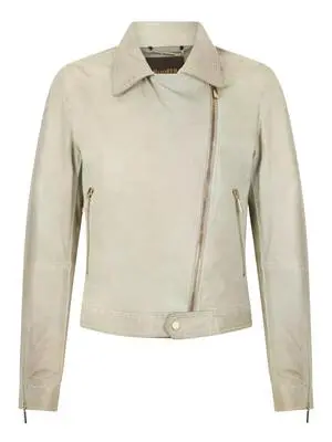 MOORER Asymmetrical Leather Jacket - Neutrals