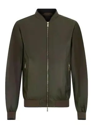 MOORER Zip-up Leather Bomber Jacket - Green
