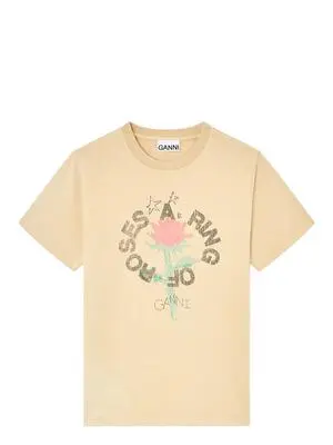 GANNI T-shirt With Rose Graphic - Brown
