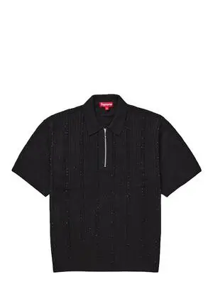 Supreme Beaded Zip Polo Black