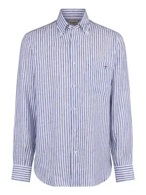 TOD'S Button Down Shirt In Striped Linen - Blue