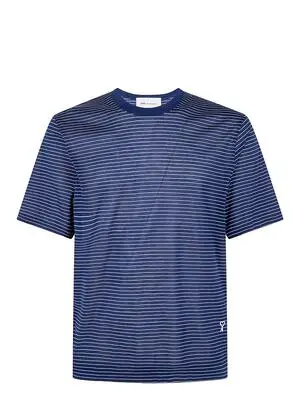 AMI Paris Classic Fit Short Sleeves Striped Teeshirt Wit - Blue
