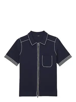 REISS Blake Stitch-detail Stretch-knit Shirt - Navy