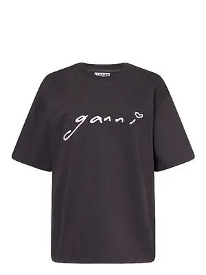 GANNI Logo-embroidered Relaxed-fit Cotton T-shirt - Phantom