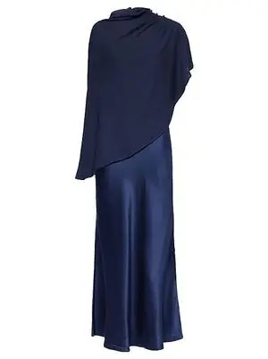 REFORMATION Silk Midi Dress With Detachable Cape - Navy