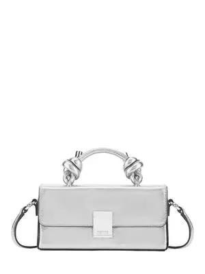 BEHNO Micro Mary Metallic Leather Crossbody Bag - Silver