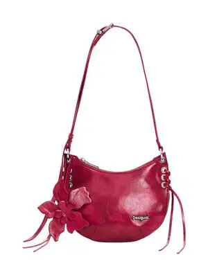 Desigual Faux Leather Shoulder Bag With Floral Charm - Red