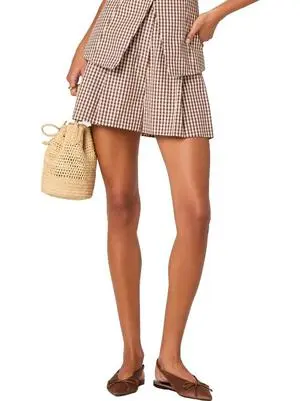 Astr The Label Preston Gingham Pleated Cotton Shorts - Brown Checker