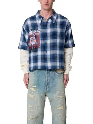 Mnml Layered Thermal Button-up Flannel Shirt - Blue
