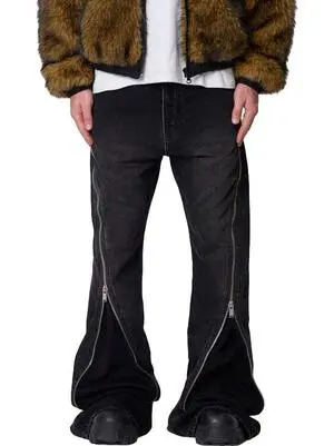 Mnml Zipper Flare Leg Jeans - Vintage Black