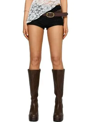 Princess Polly Ruffle Lace Micro Shorts - Black