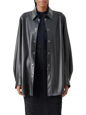 Akris Oversized Lambskin Leather Overshirt - Black