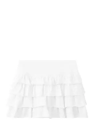 Mango Ruffled Stretch Cotton Miniskirt - Off White