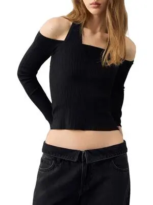 Mango Rib Halter Top - Black