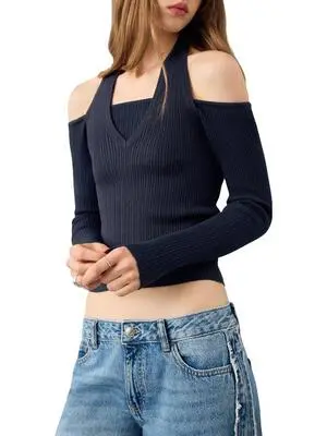 Mango Rib Halter Top Navy