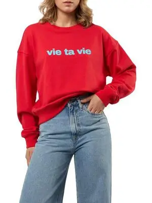 VIENS AVEC MOI Vie Ta Vie Cotton Graphic Sweatshirt - Red