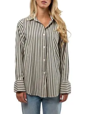 VIENS AVEC MOI The Port Stripe Button-up Shirt - Black