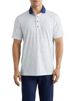 Greyson G Squared Neat Logo Print Performance Golf Polo - Arctic