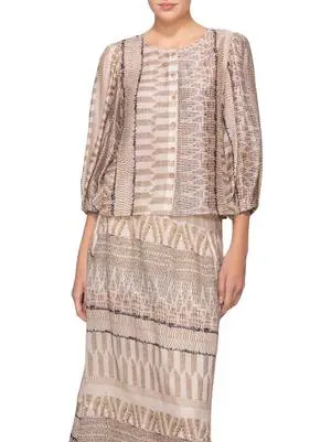 MELLODAY Printed Button-Up Shirt With Puff Sleeves Blush Multi