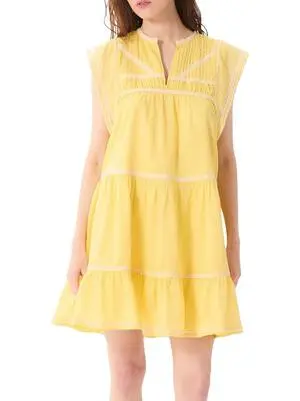 Deluc ONZA Lace Trim Cotton Mini Dress Yellow