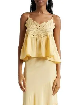 Ulla Johnson Rosie Lace Appliqué Silk Tank - Dandelion