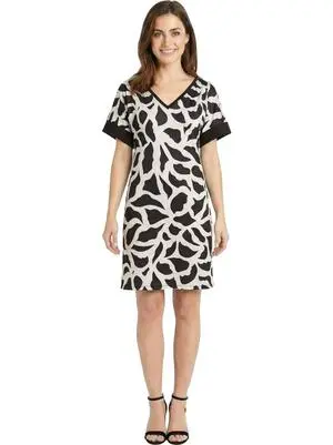 24SEVEN COMFORT APPAREL Abstract Print T-shirt Dress - Black Multi