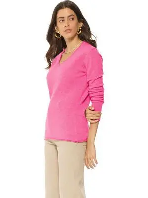 MONTICELLI CASHMERE Ultra-Light Cashmere V-Neck Sweater Fuchsia