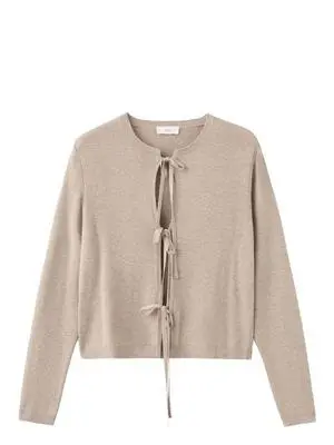 Mango Bow Front Cardigan - Sand