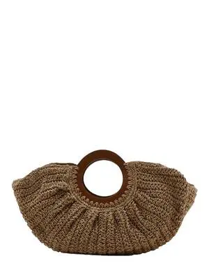 Mango Raffia Handbag - Brown