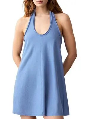 Mango Knit Halter Minidress - Medium Blue