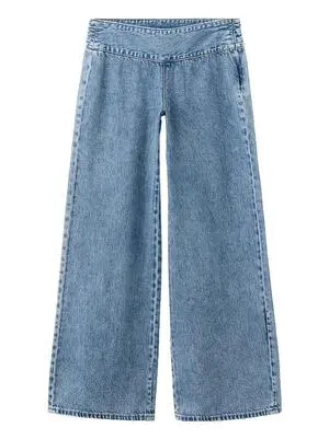 Mango Low Rise Wide Leg Jeans Medium Blue