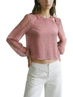Mango Printed Cutout Top - Pastel Pink
