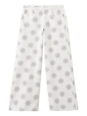 Mango Printed Low Rise Wide Leg Jeans Ecru