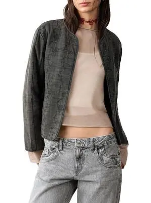 Mango Floral Embroidered Jacket - Charcoal