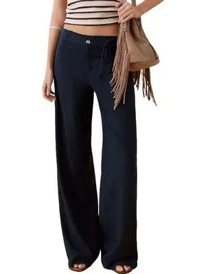 Mango Drawstring Straight-leg Pants - Navy