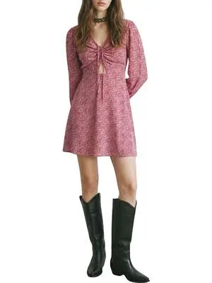 Mango Printed Long Sleeve Dress - Red