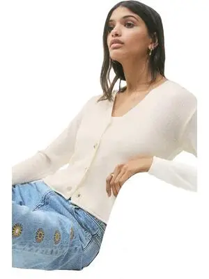 Mango V-neck Knit Cardigan - Ecru