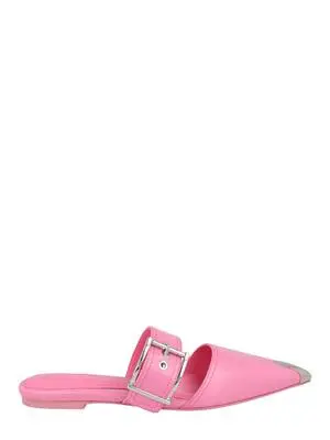 Alexander McQueen Buckle Leather Mules - Sugar Pink/silver