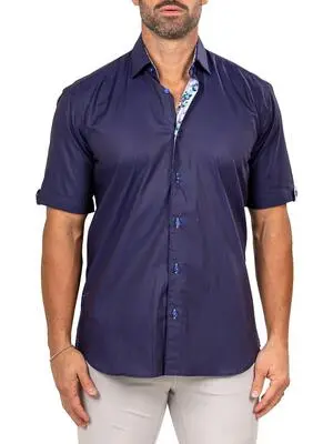MACEOO Galileo Marty Short Sleeve Cotton Button-up Shirt - Blue