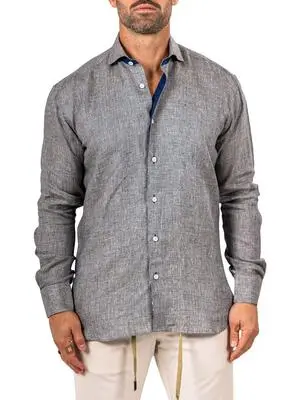 MACEOO Eins Marthy Contemporary Fit Linen Button-up Shirt Grey
