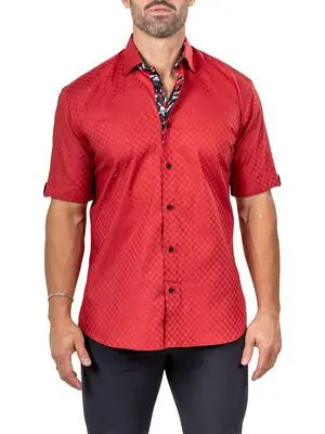 MACEOO Galileo Marthy Short Sleeve Cotton Button-up Shirt Red