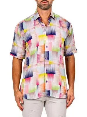 MACEOO Galileo Marthy Short Sleeve Button-up Shirt - White Multi