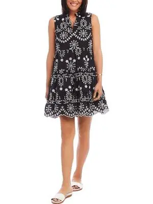 Karen Kane Eyelet Embroidered Sleeveless Tiered Cotton Dress - Black
