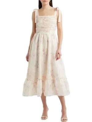 ZOE AND CLAIRE Print Tie Strap Embroidered Maxi Dress - Pink Multi