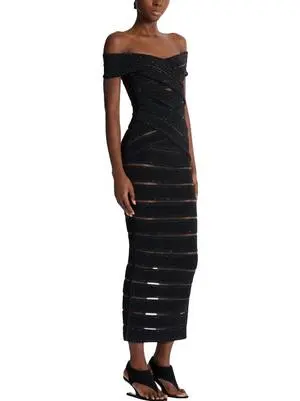 Balmain Mesh Knit Bodycon Dress - Black