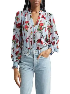 ALICE + OLIVIA Floral Lace Trim Top