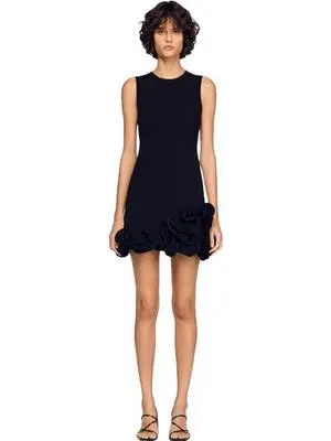 Sandro Floral Knit Mini Dress Black